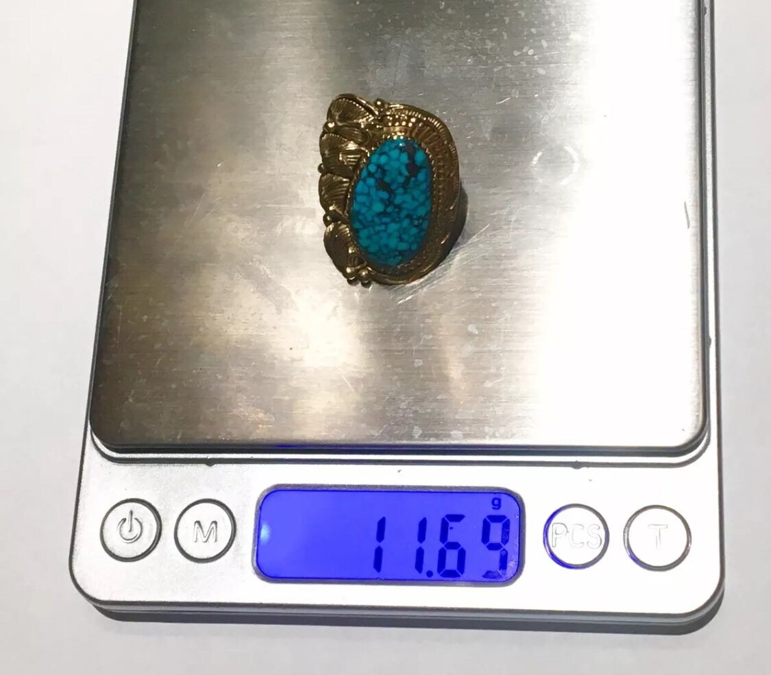 Super BIG 14k Gold RARE Navajo Gem Grade Spiderweb Turquoise Native ...
