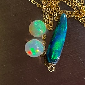 18k Black Australian Opal and Crystal Opals Pendant Necklace Lariat ...