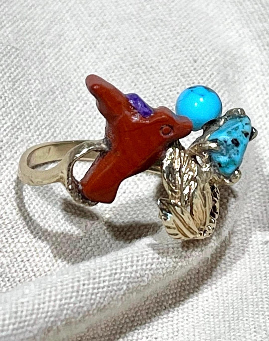 14k Bird Turquoise Jasper Sugilite Like Ring 14k Native American Style 14k South Western Ring ...