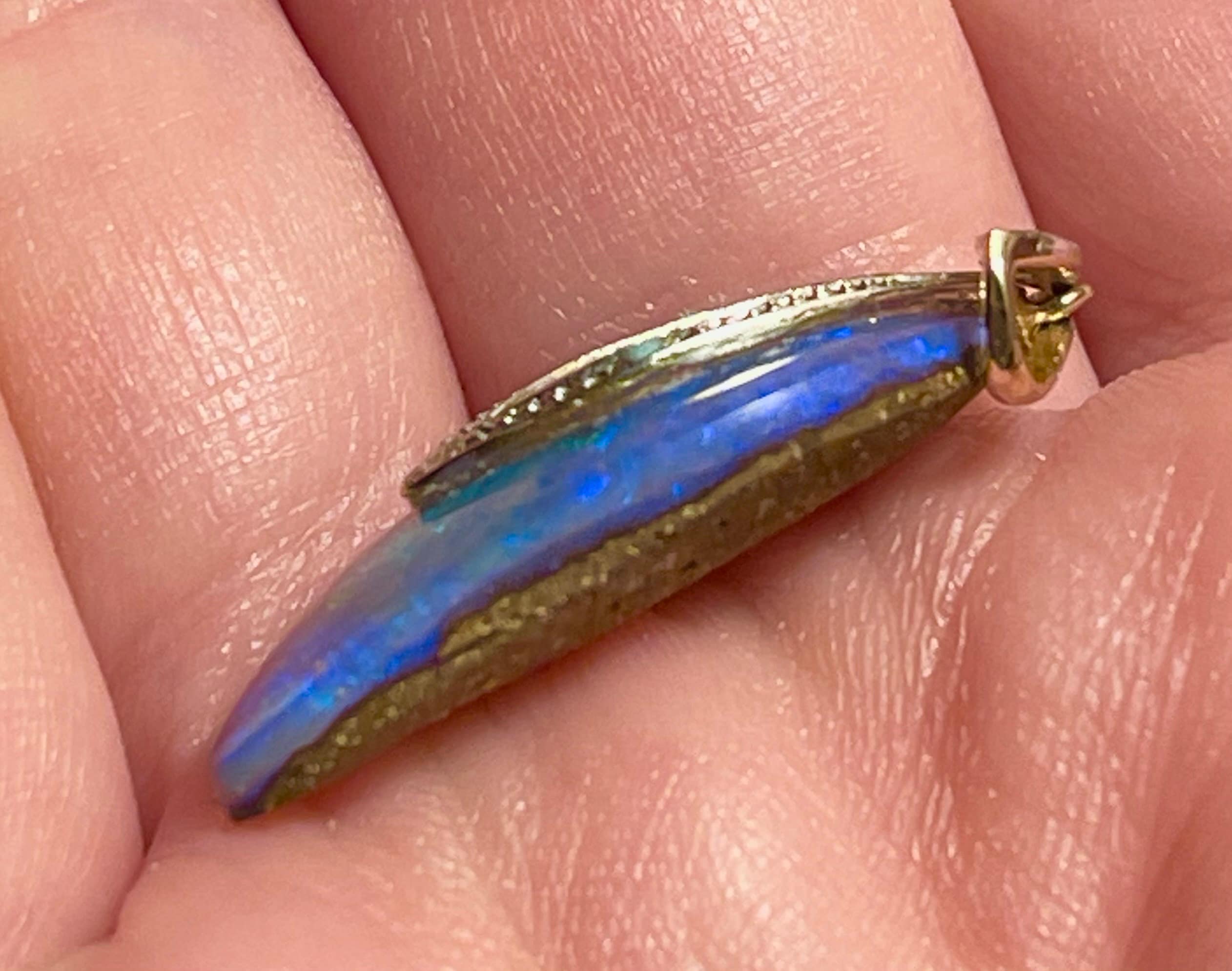 14k Solid Australian Blue Opal Diamonds Turquoise Pendant - Etsy