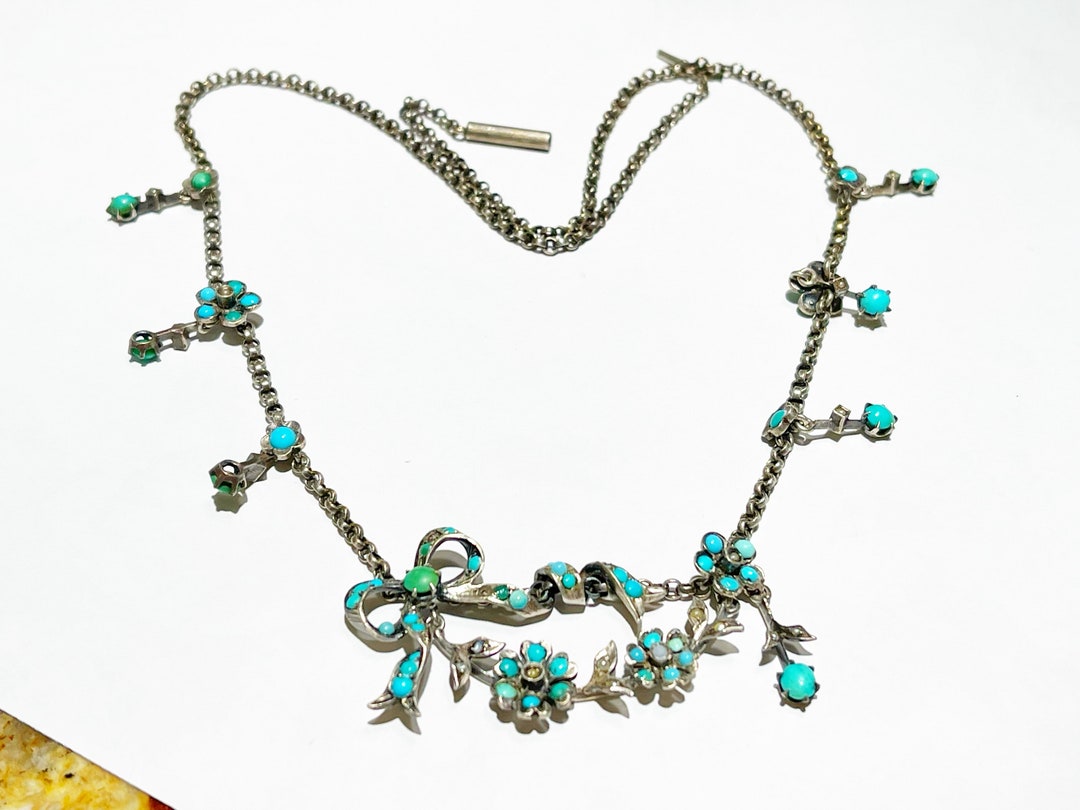 Authentic Victorian Floral Untreated Turquoise Chain Sterling Flowers ...