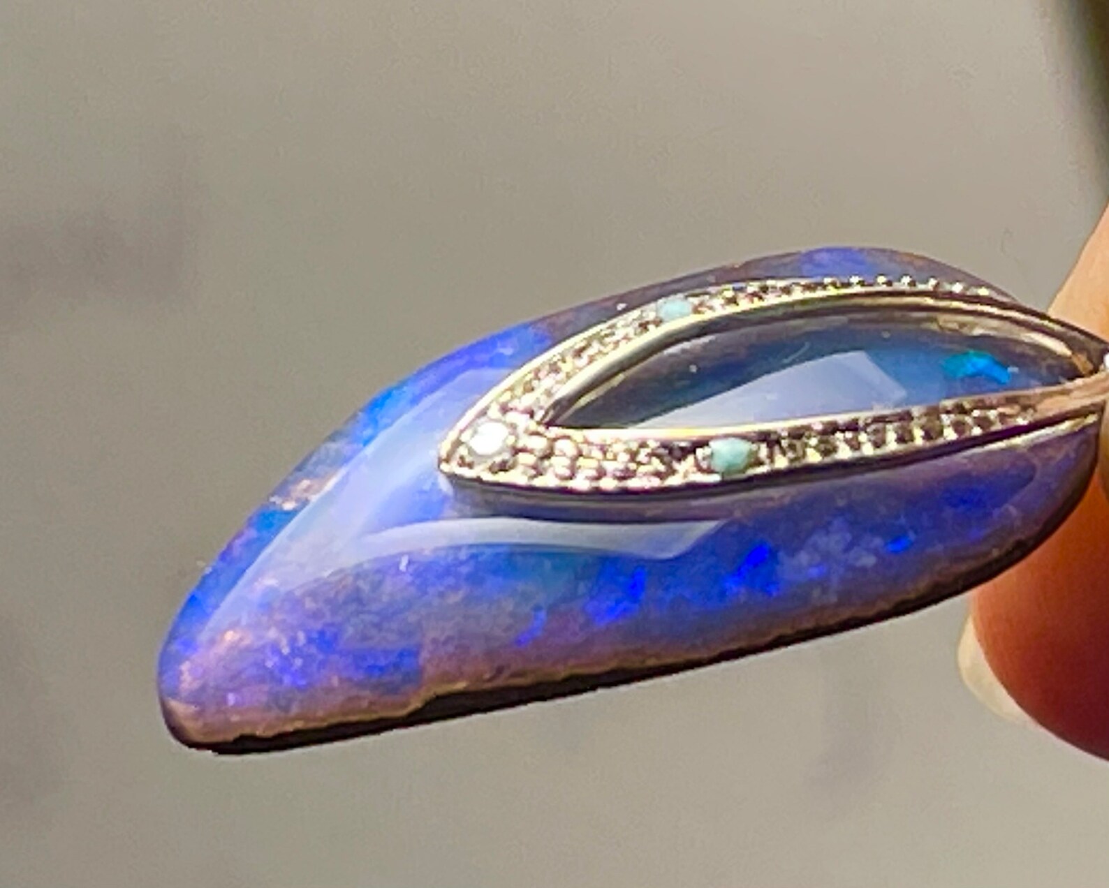 14k Solid Australian Blue Opal Diamonds Turquoise Pendant - Etsy