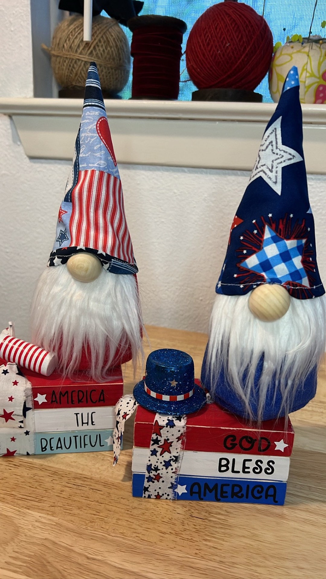 PATRIOTIC GNOMES Set, Tiered Tray, Home Decor, Mantle Decor, Americana ...