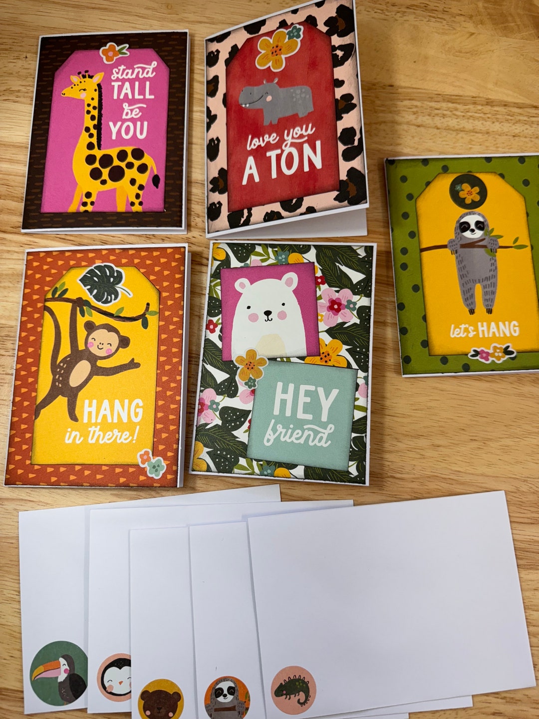 Zoo Themed Greeting Cards Set of 5 Animal Cards, Blank Cards With ...