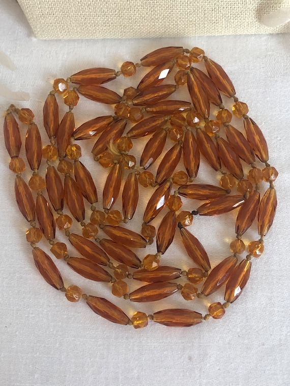 1920's Glass Bead Flapper Necklace~Copper Colored Gla… - Gem