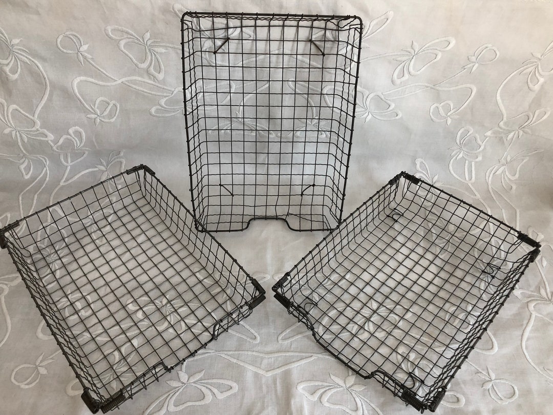 Vintage 1940's Industrial Office Wire Baskets~trio of 3 in and Out Wire ...