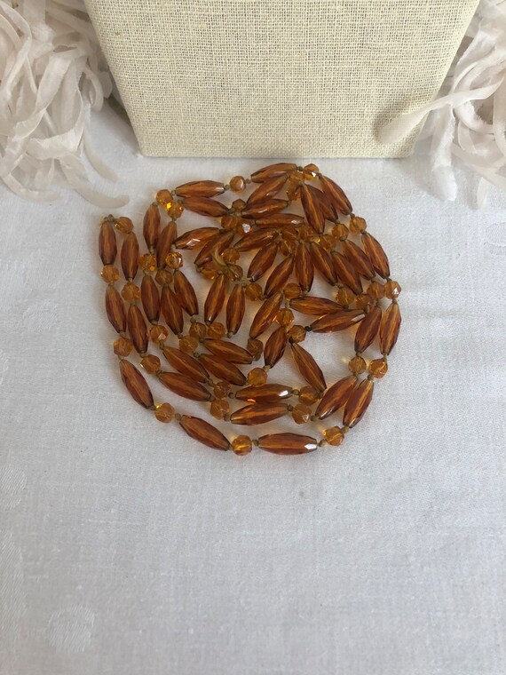 1920's Glass Bead Flapper Necklace~Copper Colored Gla… - Gem