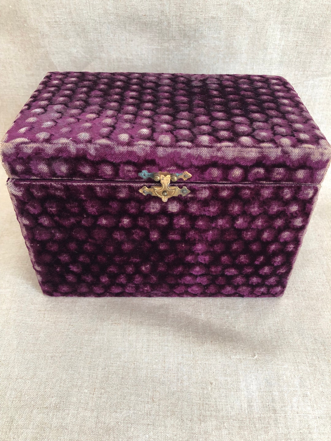 Antique Victorian Keepsake Box Plum Velvet ~photo & Card Storage Box ...