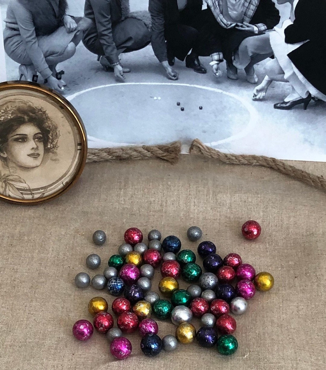 Vintage Clay Playground Marbles~lot of 60 German Foil Regular and Pee ...
