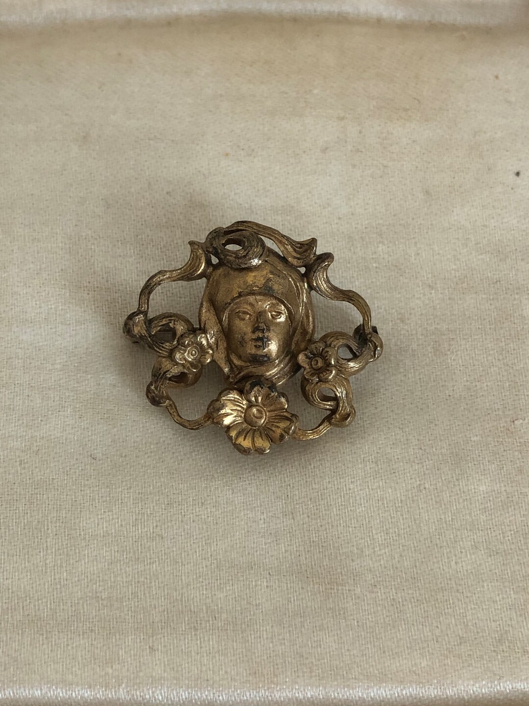 Vintage Art Nouveau Lady's Head and Flowers Watch Pin~signed PSCO ...