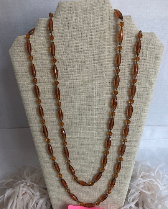 1920's Glass Bead Flapper Necklace~Copper Colored Gla… - Gem