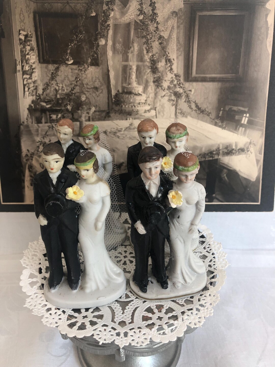 Vintage 1930's Bisque Bride and Groom Wedding Cake Topper~big Beautiful ...