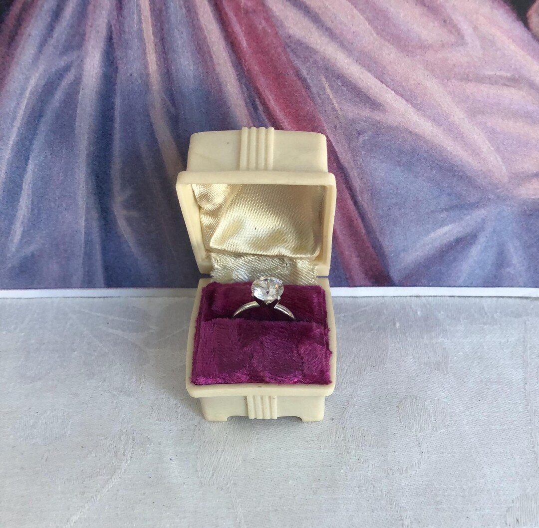 Vintage 1940's Celluloid Ring Box~wedding White Ring Box With Hot Pink ...