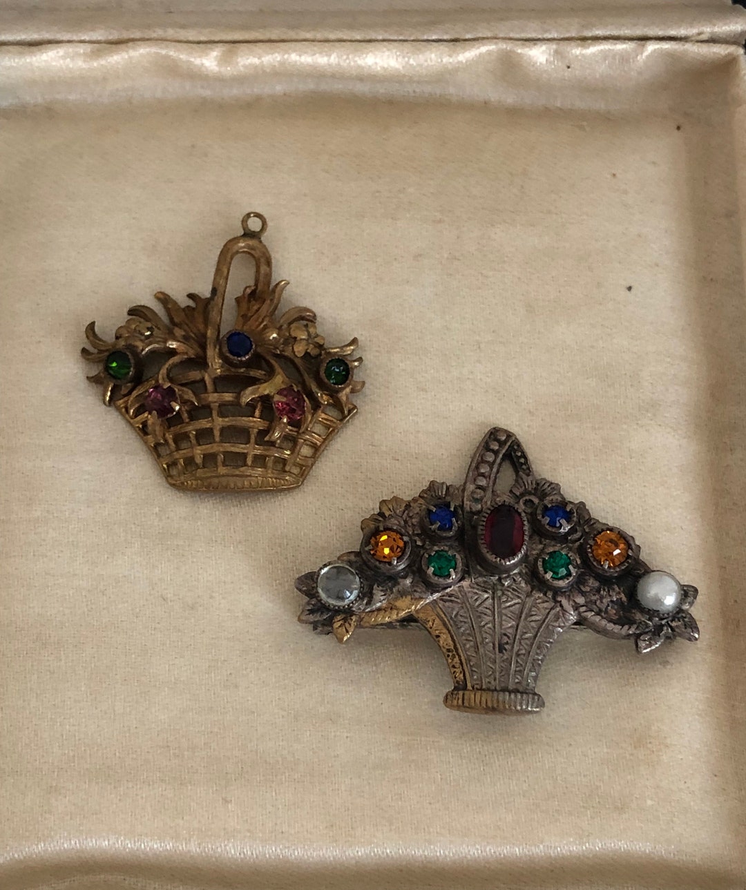 Antique Original Victorian Flower Basket Pin and Flower Basket ...