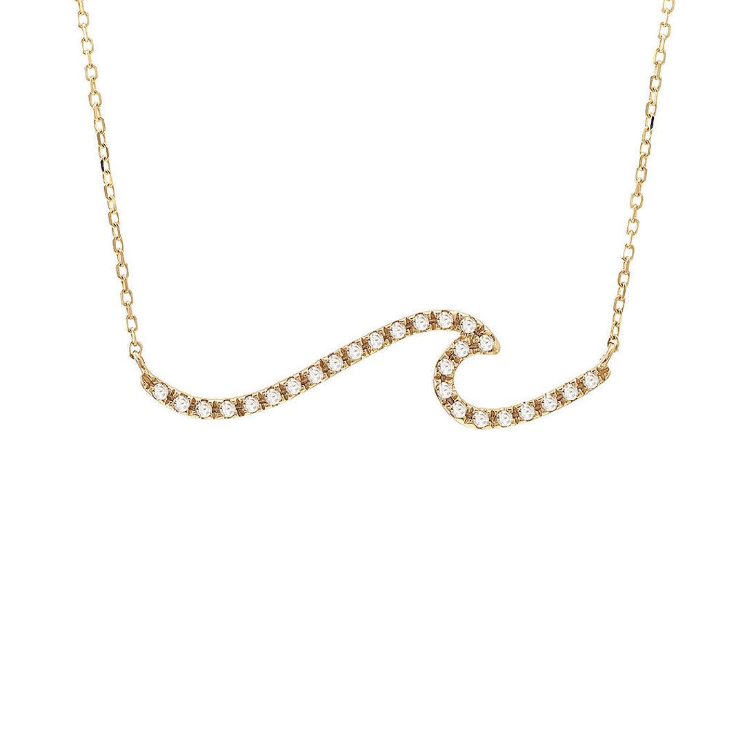 Diamond Wave Necklace / 14k Gold Diamond Wave Necklace / Gold Diamond ...