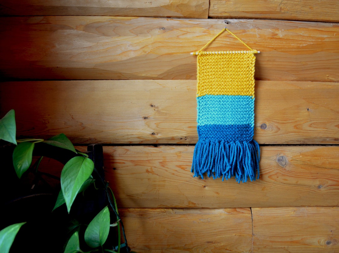 Knit Wall Hanging, Home Decor, Wall Hanging, Knitted, Fiber Art, Color ...