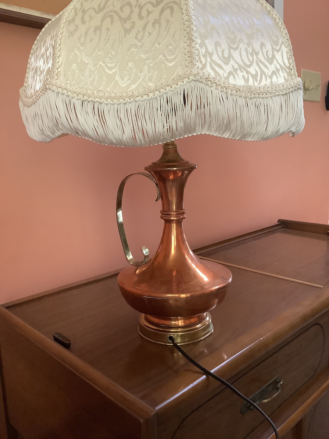 Vintage 30s/ 40s Copper Lamp With French Victorian Style Fringe Shade ...