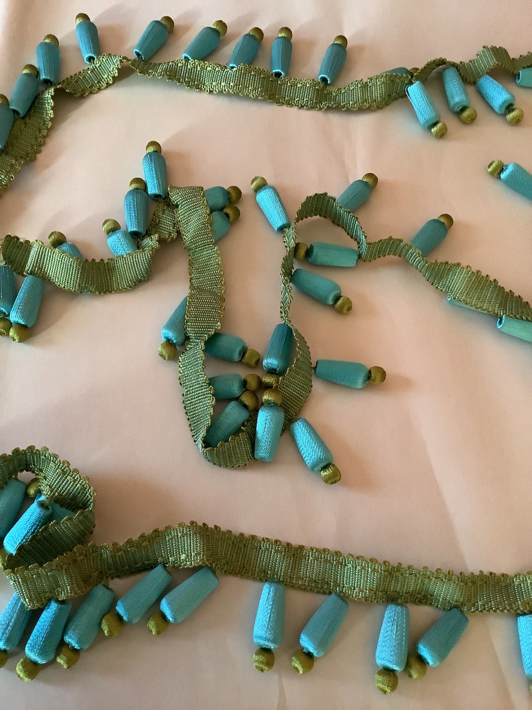 Decorative Trim,satin Ball Trim, Aqua and Avocado Green Trim - Etsy