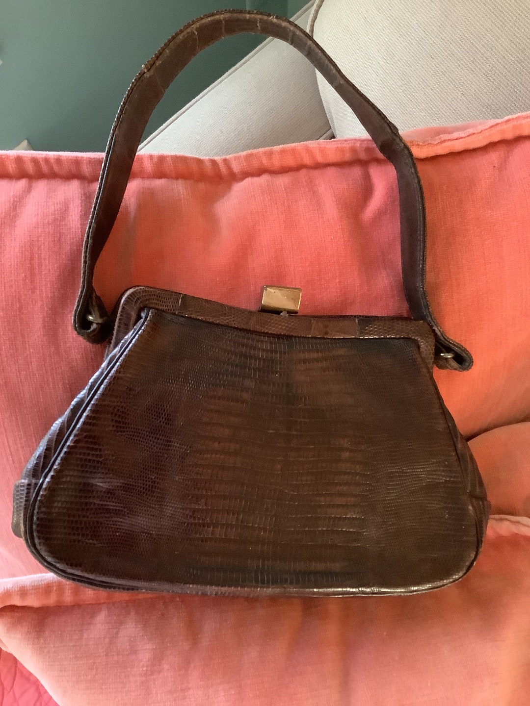 Vintage Lizard Skin Handbag,50s Lizard Purse,skin Handbags,top Handle ...