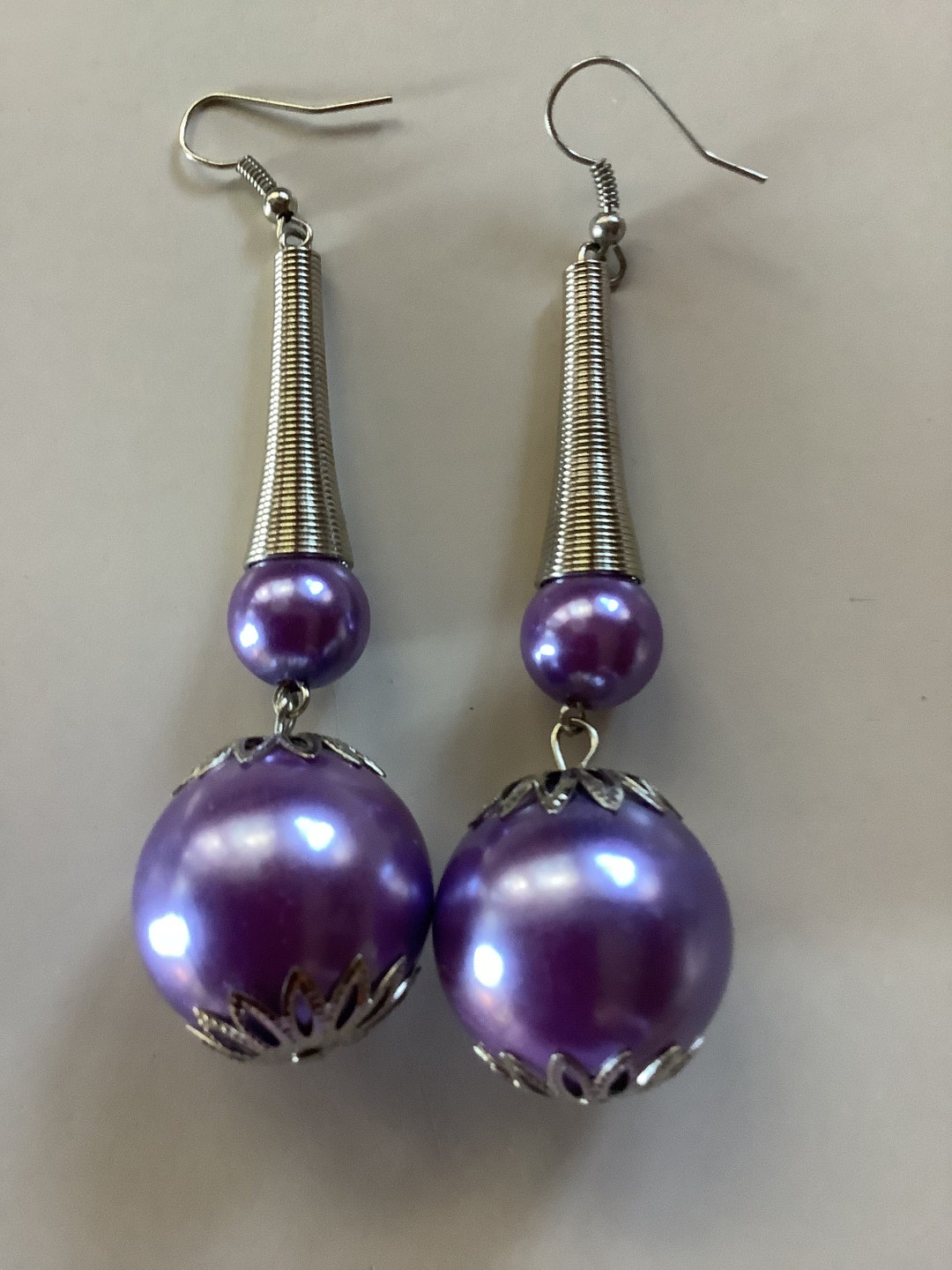 Vintage 70s Fabulous Purple Ball Earrings Dangle Ball - Etsy