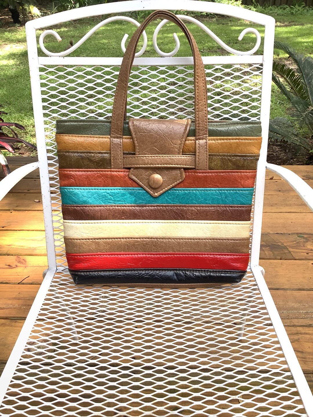 Vintage Multi Color Plastic Vinyl Tote/purse, 70’s Totes,vinyl Handbags ...