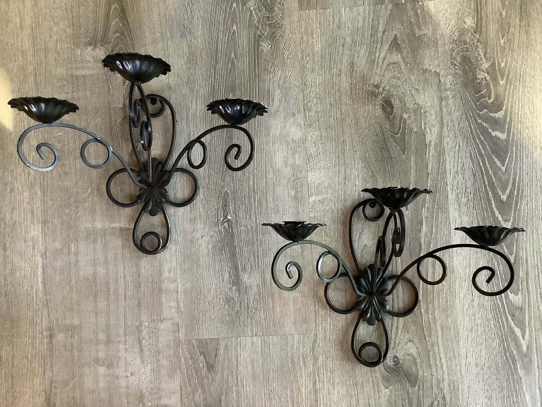Candlestick Wall Sconces,mcm Metal Scroll Sconces, (set of Two) - Etsy