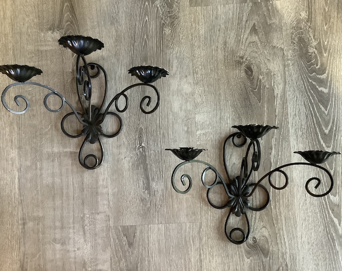 Candlestick Wall Sconces,mcm Metal Scroll Sconces, (set of Two) - Etsy