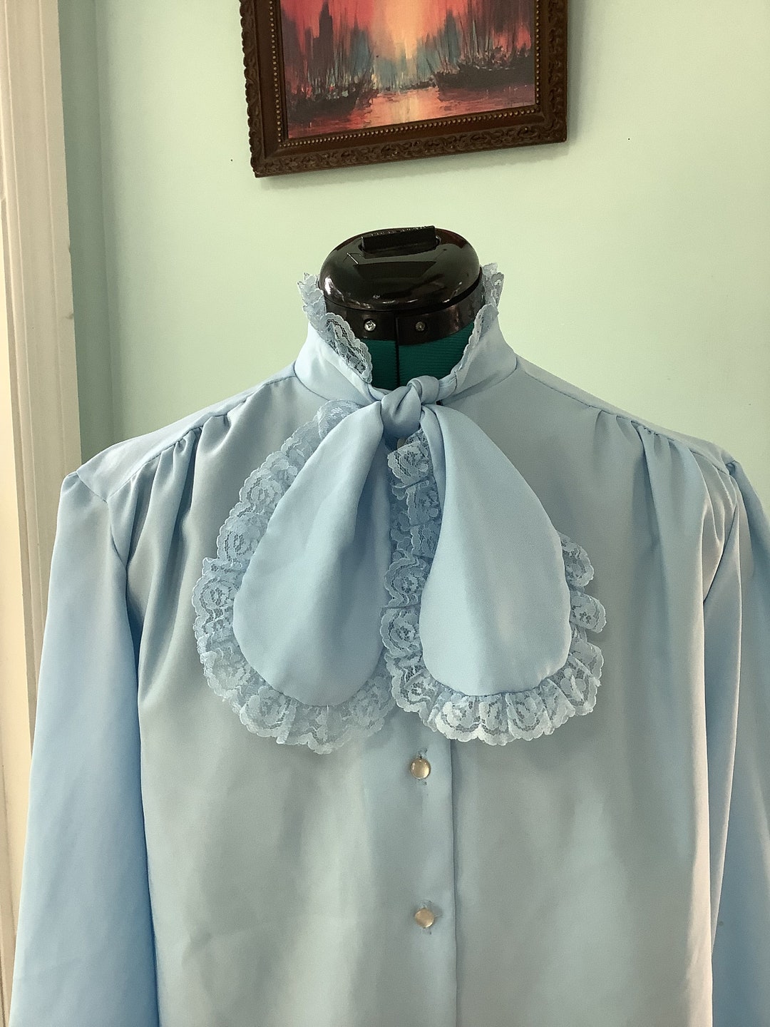 Vintage 80’s Ruffle Lace Blouse,sz16,long Sleeve Lace Trim Blouses - Etsy