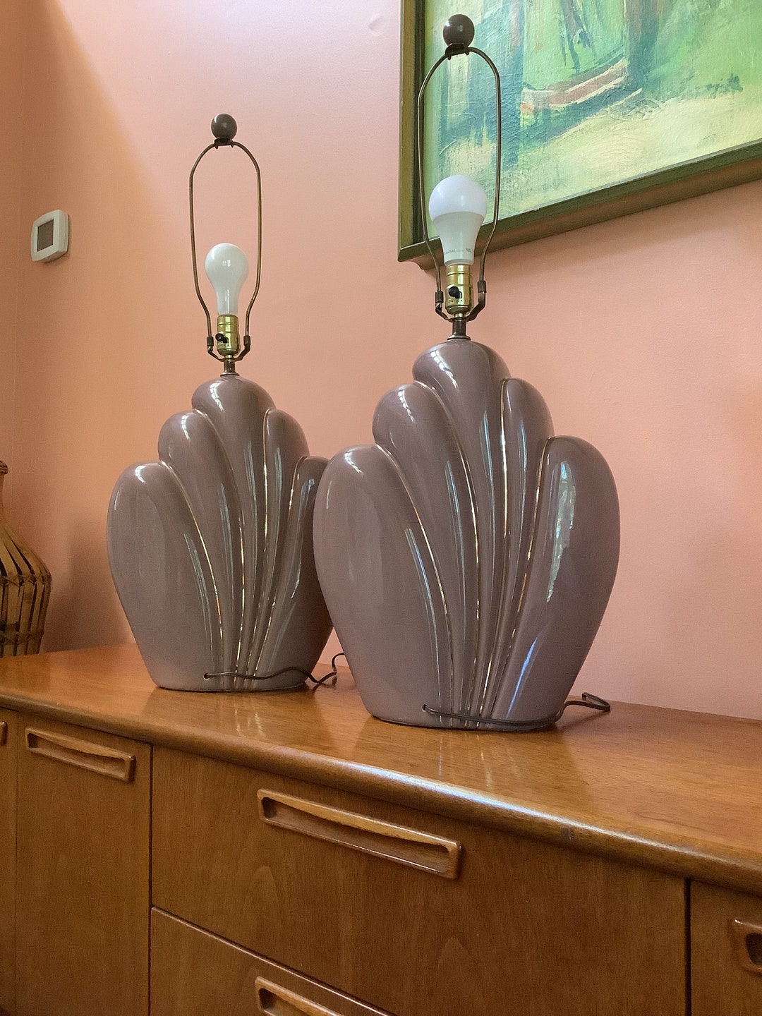 Vintage Extra Large 80s Lamps,set of 2 Oversized Lamps, 80s Mauve/ Gray ...