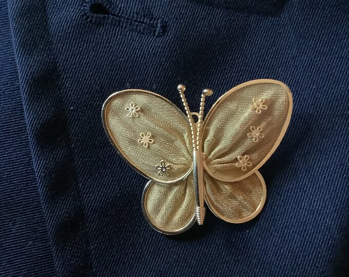 Vintage Mesh Goldtone Butterfly Brooch, 50s Butterfly Sweater Pins ...