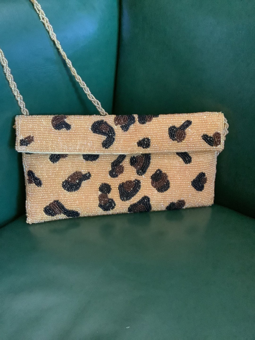 90s Leopard Glass Beaded Clutch / Shoulder Purse ,beaded Handbags ...