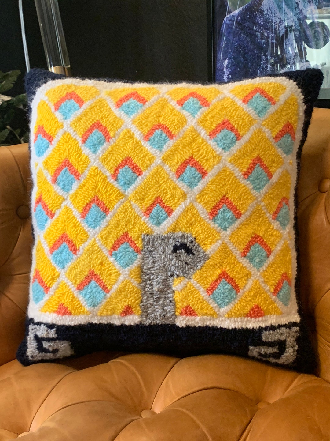Graphic Turtle Punch Needle Pillow - Etsy