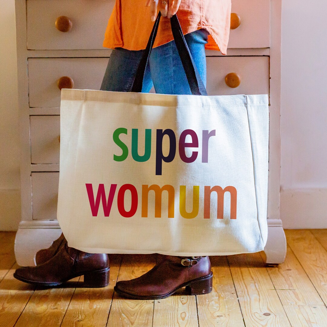 Super Womum Large Tote Bag, Canvas Shopper, New Mum Gift, Custom ...