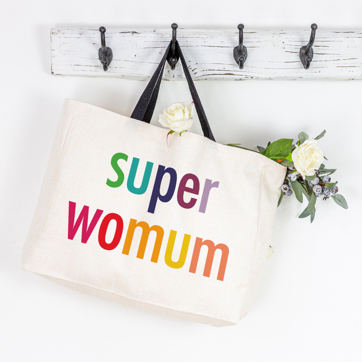Super Womum Large Tote Bag, Canvas Shopper, New Mum Gift, Custom ...