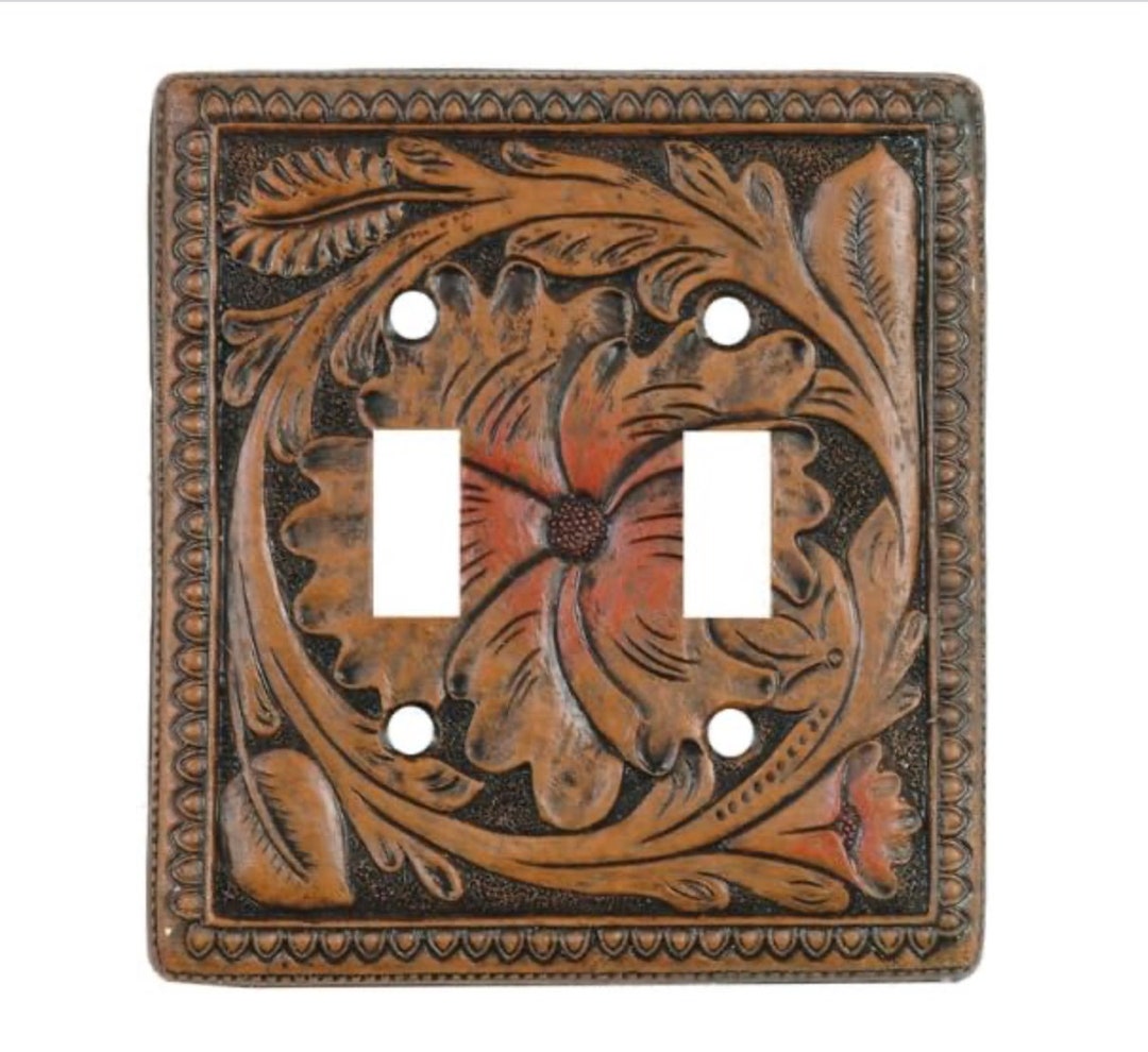 Western Switch Plate Cover RA4917 Double Switch Cover Tooled Leather ...