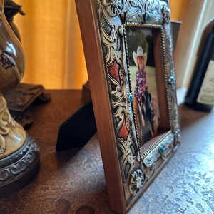 Fancy Western Picture Frame Tooled Leather Design With Faux Turquoise ...