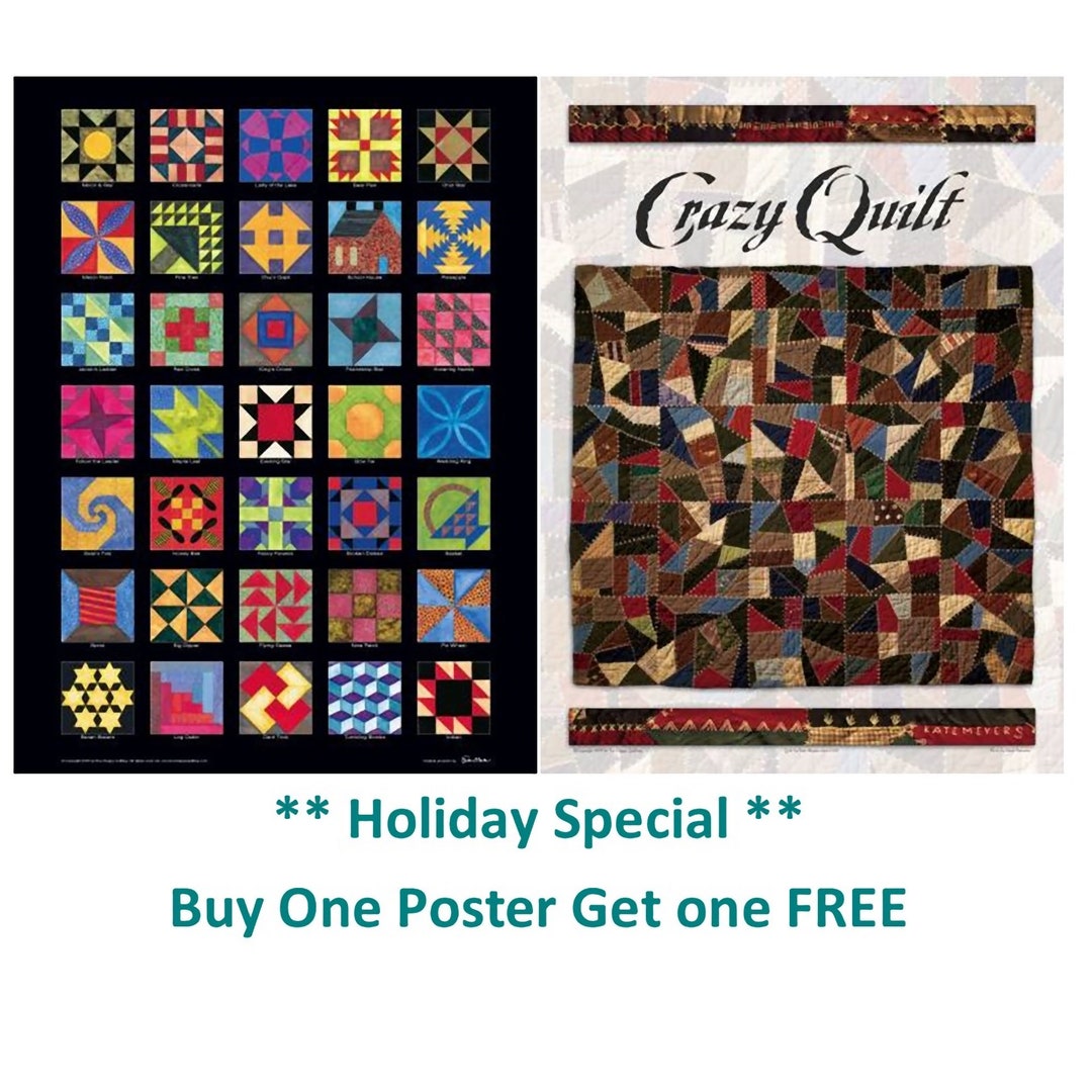 2 for One Posters Quilt Block Sampler Poster & Crazy Quilt Poster ...