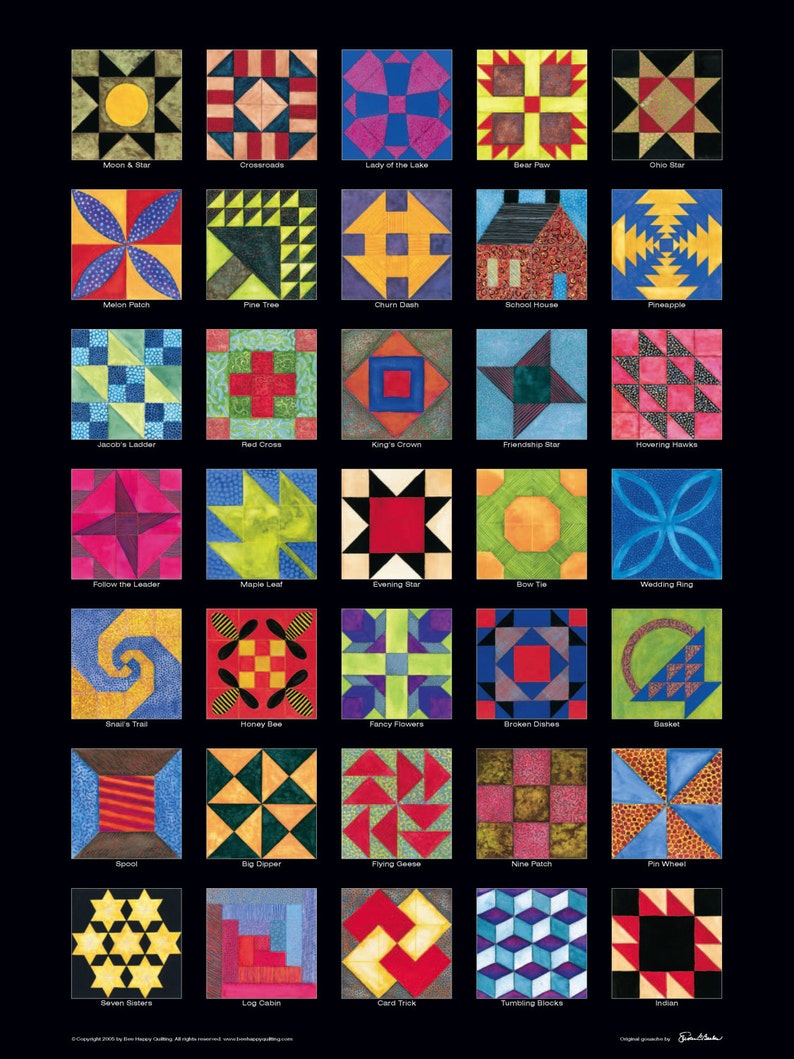 2 for One Posters Quilt Block Sampler Poster & Crazy Quilt Poster ...