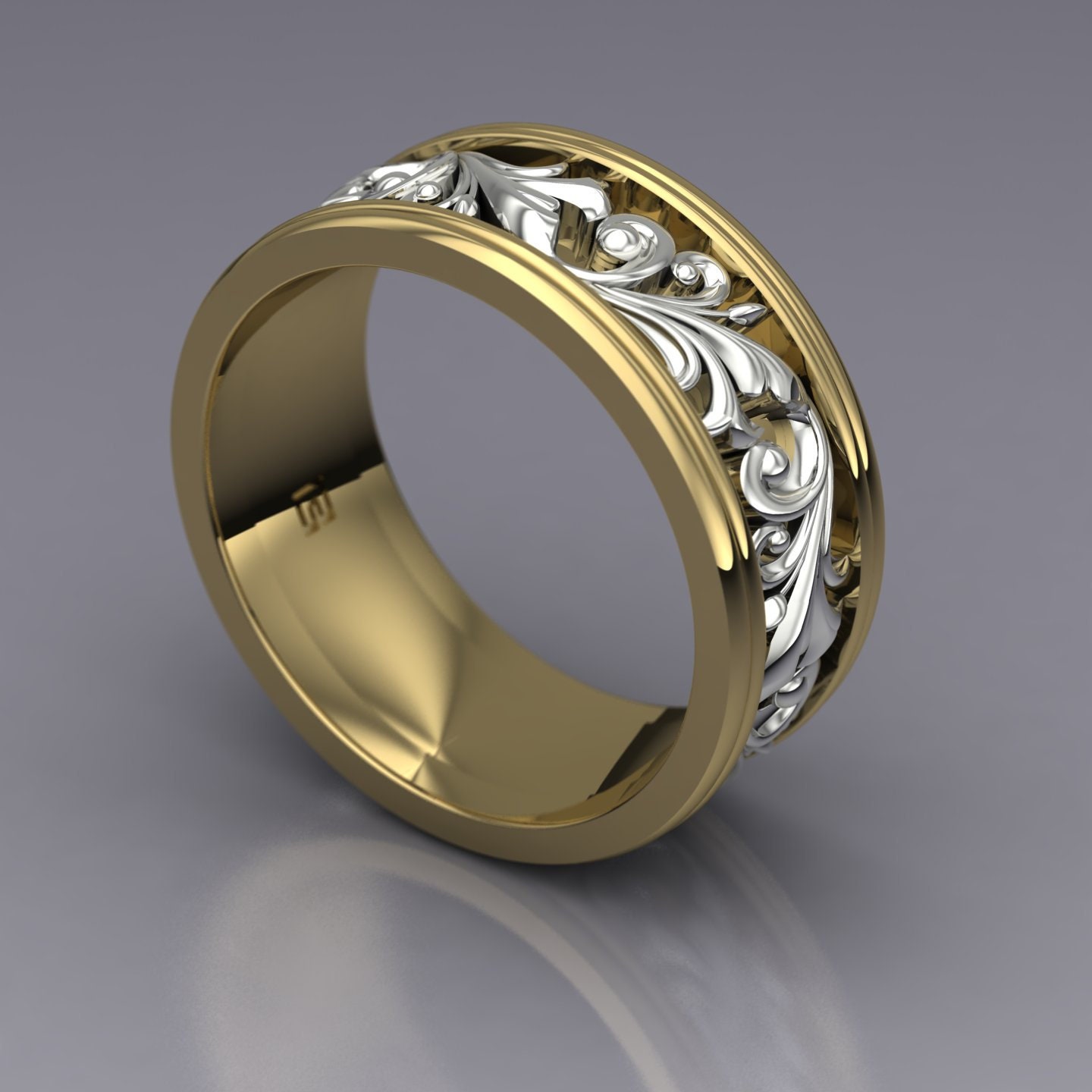 Two Tone Scroll Ladies Unisex Wedding Band or Anniversary Ring - Etsy