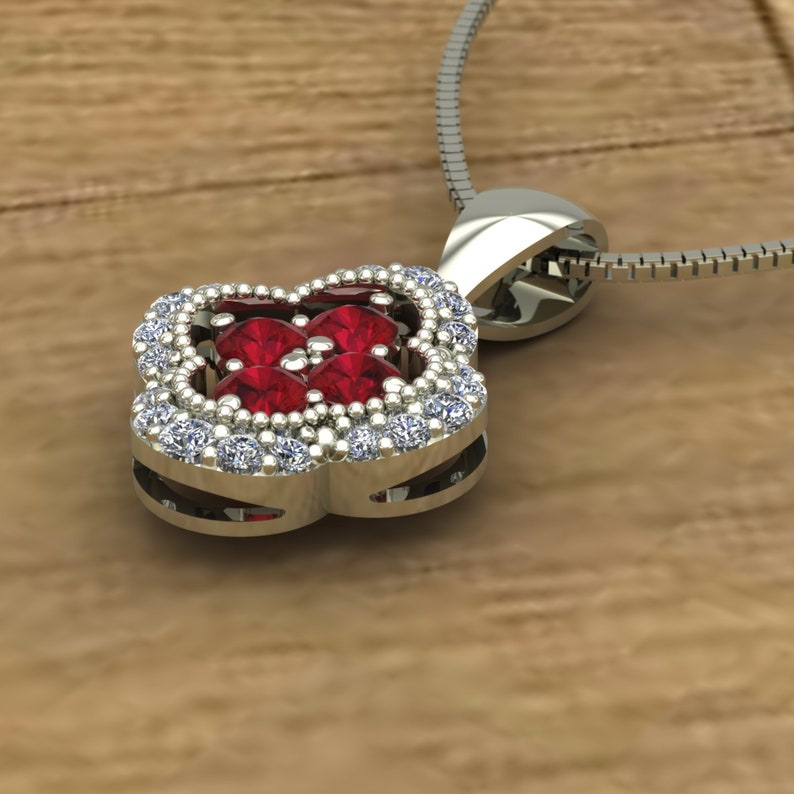 Ruby Pendant Four Stone Cluster Diamond Clover 14k White - Etsy