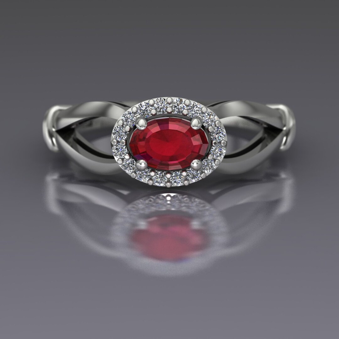 Ruby Ring July Birthstone Sideways Oval Diamond Halo - Etsy Ruby Ring July Birthstone Sideways Oval Diamond Halo - Etsy