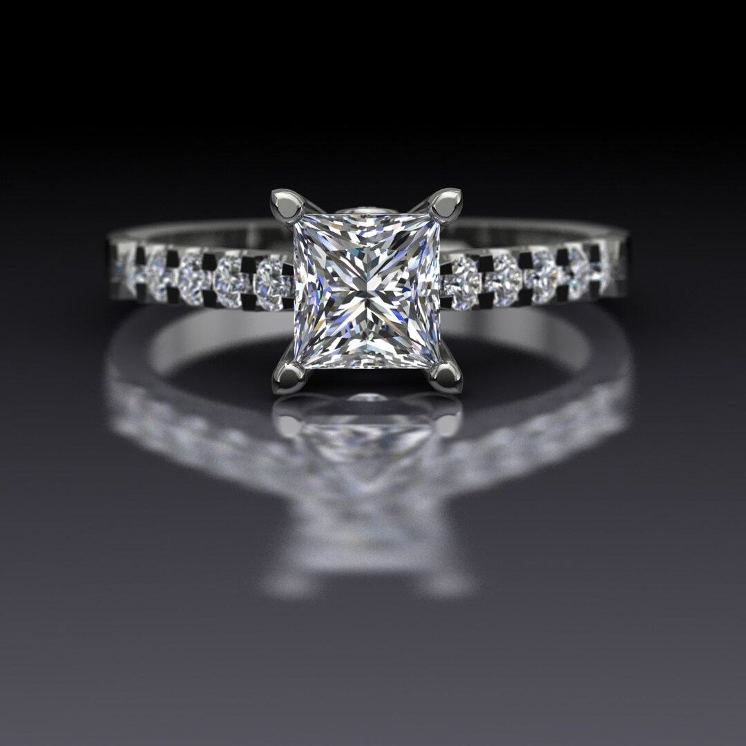 Lab Diamond Princess Cut Engagement Ring With Diamond Shank in 14k ...