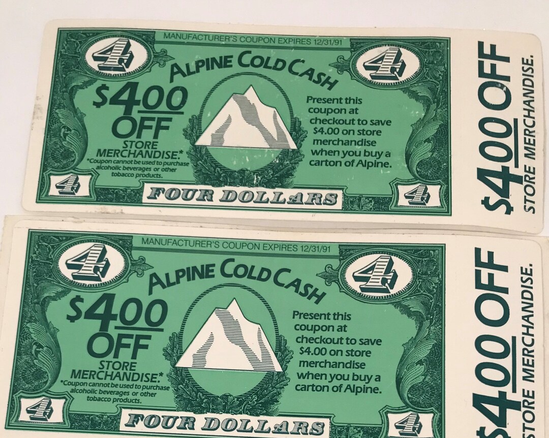Vintage Alpine Cigarettes Expired Money Look Coupon Philip Morris Co ...