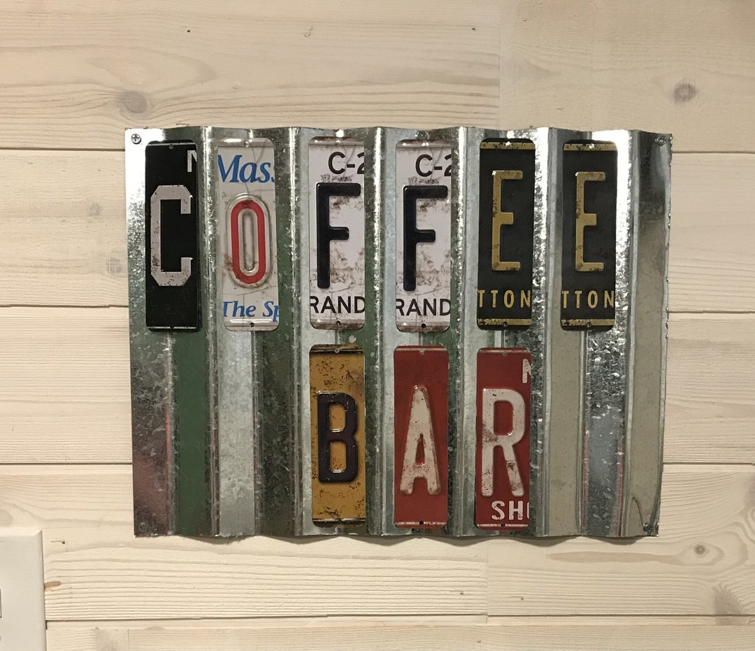 Handmade Replica Vintage License Plate Letters Coffee Bar Corrugated ...