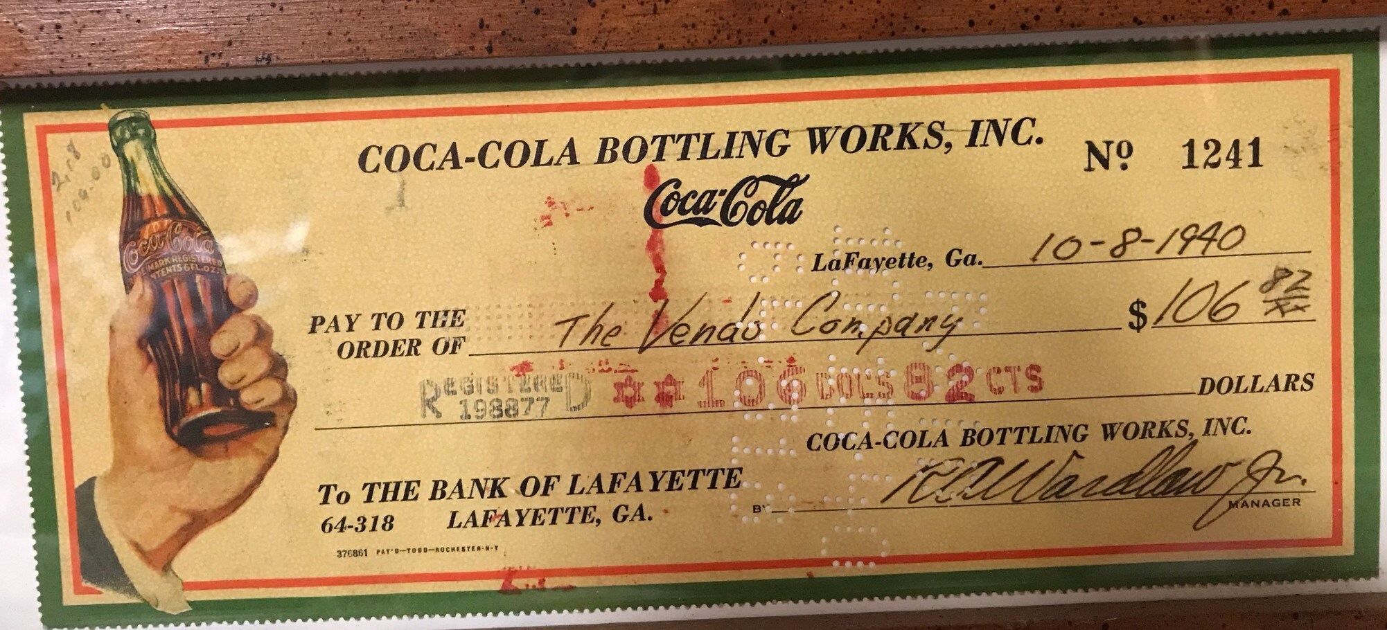 Vintage Coca Cola Bottler Cancelled Cheques Custom Framed Mint ...