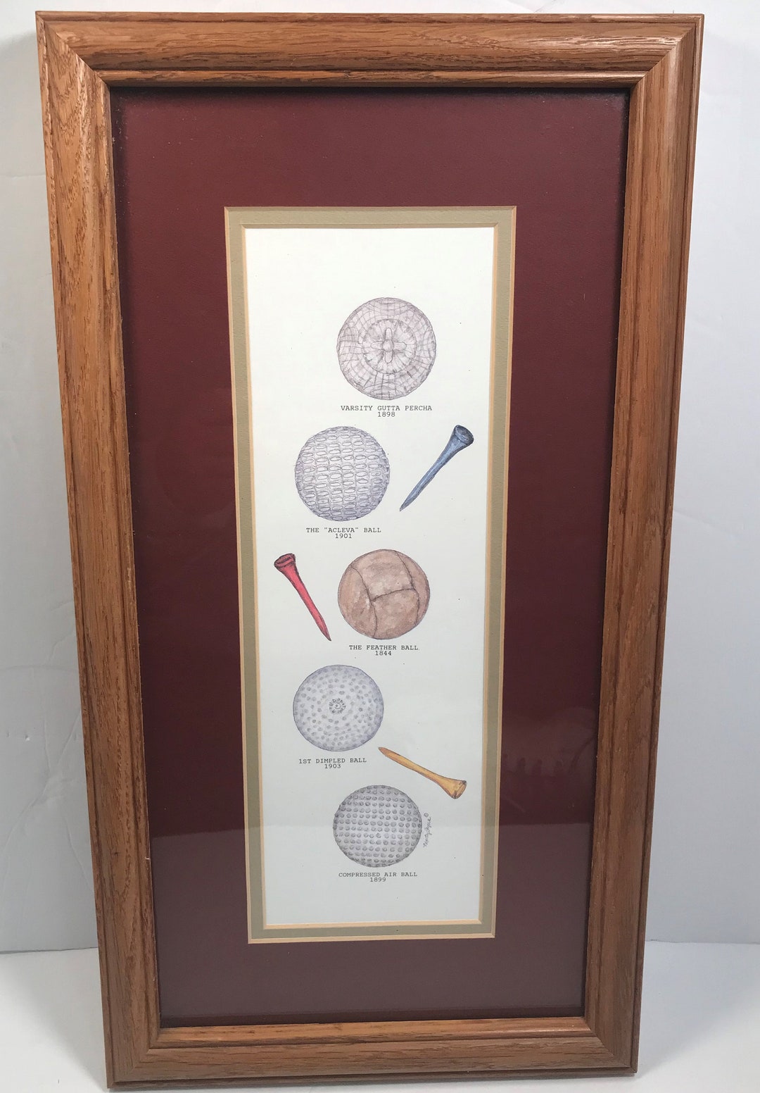 Vintage Marty Fyne Old Time Golf Balls and Tees Framed and Matted Print ...