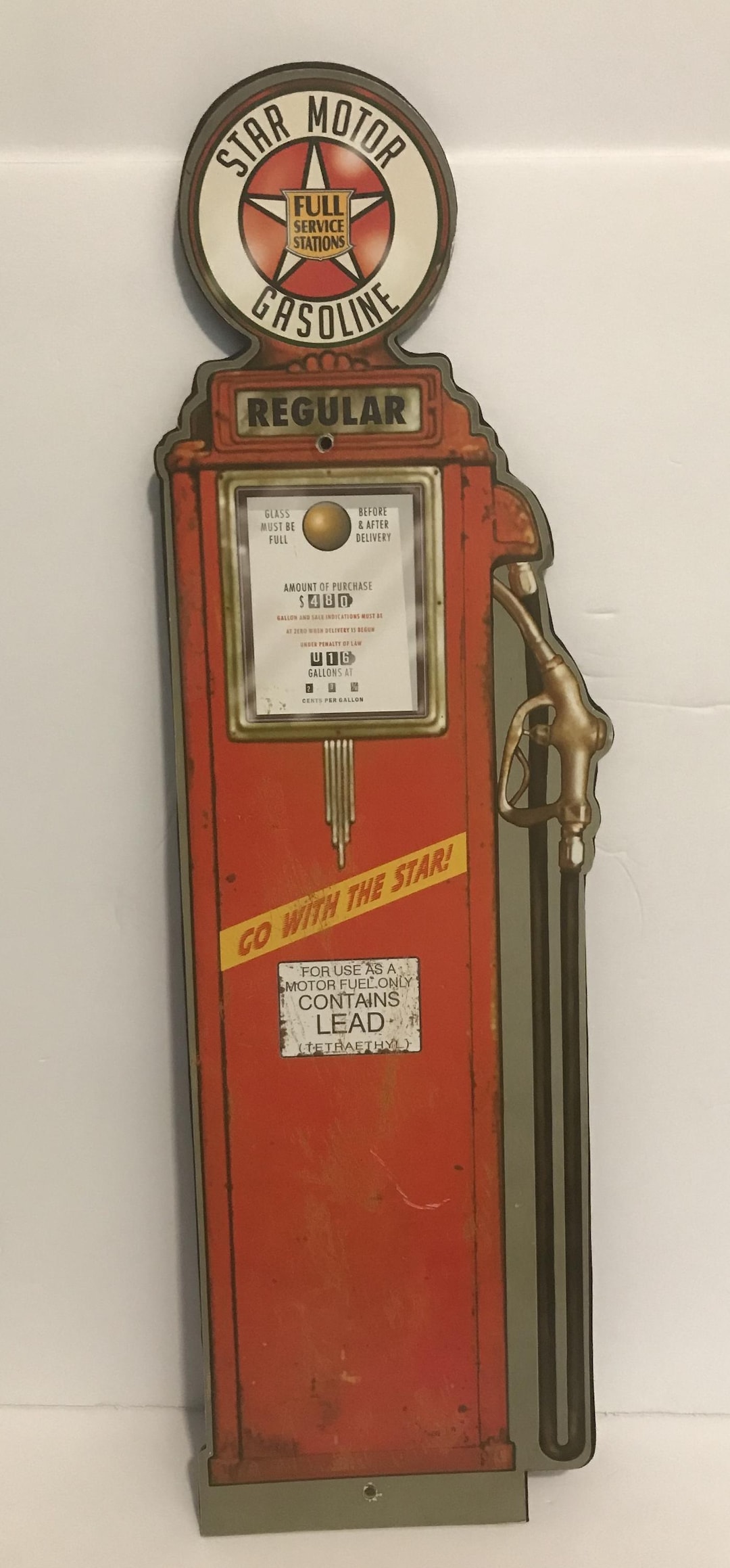 Vintage Retro Star Motor Gasoline Pump Wooden Sign 1990's Excellent ...