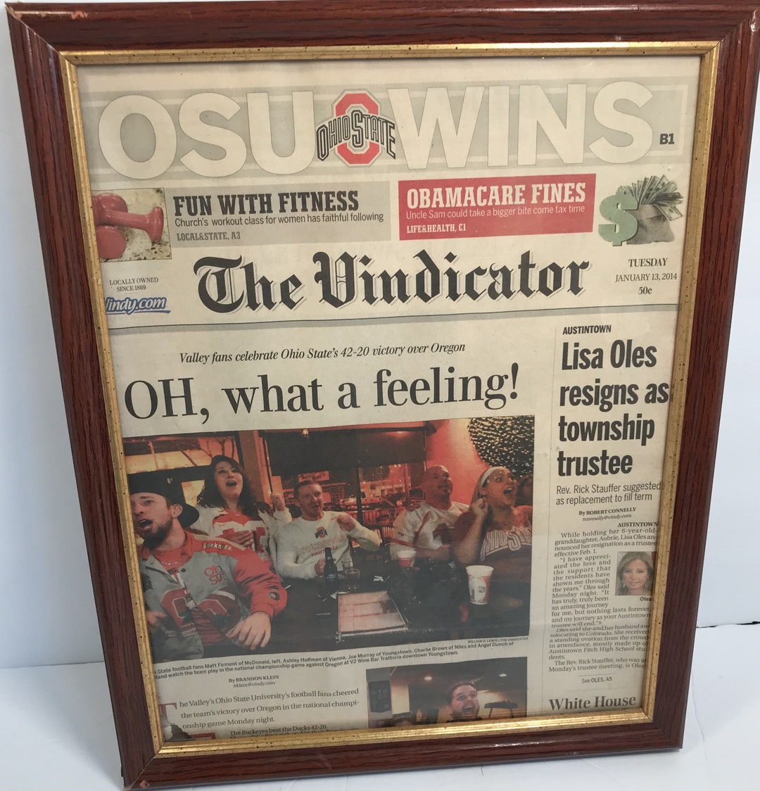 Vintage Framed Youngstown Vindicator Ohio State Buckeyes National ...