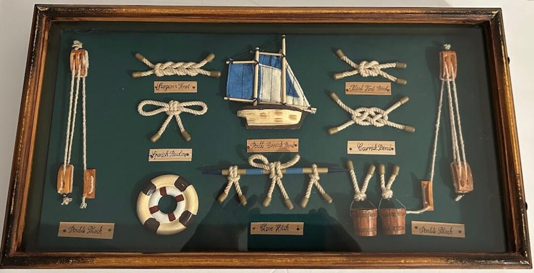 Beautiful Framed Vintage Shadow Box of Labeled Nautical Rope Knots and ...