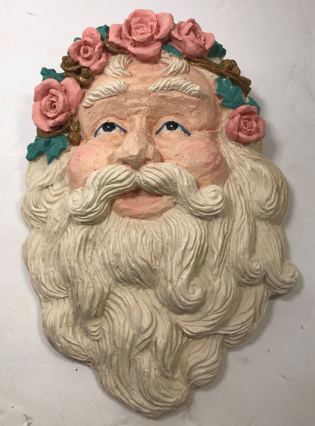 Vintage Hand Painted Plaster of Paris Victorian Santa Face Wall ...